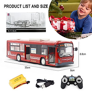 fisca RC Truck Remote Control Bus, 6 CH 2.4G Car Electronic Vehicles Opening Doors and Acceleration Function Toys for Kids with Sound and Light (Red)