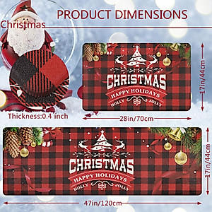 Cekene Anti Fatigue Kitchen Mat Set of 2 Christmas Memory Foam Thick Cushioned Rugs for Kitchen Non-Slip Standing Mat 17"×28" and 17"×47" Waterproof Wipeable