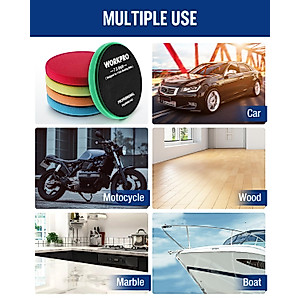 WORKPRO 7.5 Inch Buffing Sponge Pads, 5Pcs 7.5 Inch Face for 7 Inch Backing Plate, Cutting Polishing Pad Kit for Car Buffer Polisher Compounding, Polishing and Waxing