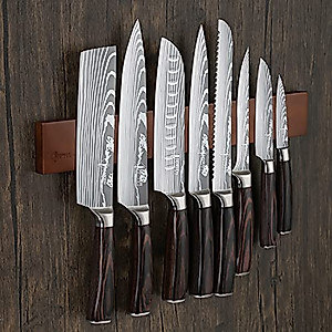 SENKEN Acacia Wood Magnetic Knife Strip - Wall Mounted Holder for Knife Set - Wooden Magnetic Knife Holder for Wall - Extra Large 15.75" Length Knife Rack, Includes Adhesive Tape to Install on Tile