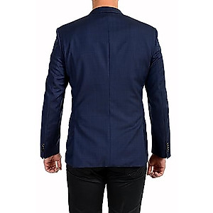 Hugo Boss Men's Huge6 Blue Slim Fit 100% Wool Plaid Blazer US 40L IT 50L
