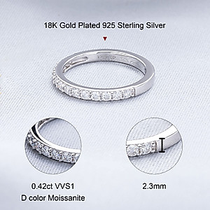 Ladylike Moissanite Wedding Band 18K White Gold Plated 925 Sterling Silver Wedding Rings 0.42ct D Color VVS1 Lab Created Diamond Half Eternity Wedding Band Stackable Ring for Women (7.5)