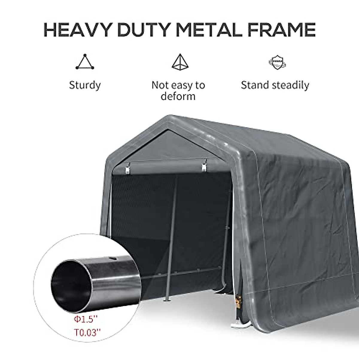 Outsunny 9' x 8' Garden Storage Tent, Heavy Duty Bike Shed, Patio Storage Shelter w/Metal Frame and Double Zipper Doors, Dark Grey