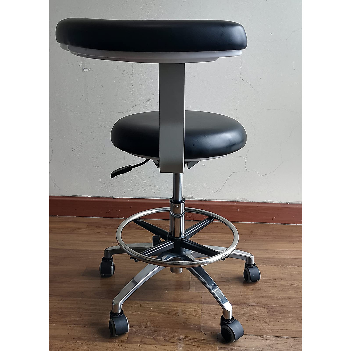 360° Rotation Armrest PU Leather Saddle Stool Salon Chair Height Adjustable - Dental Assistant Stool