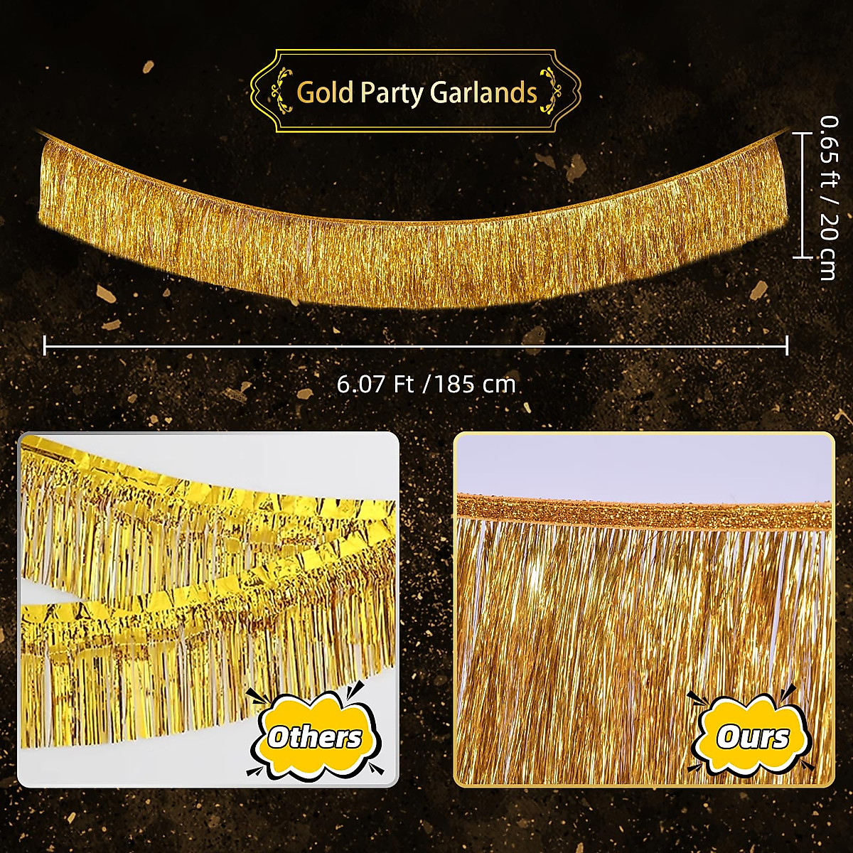 C＆B Gold Foil Fringe Garland Party Decorations, 6 Feet Gold Tinsel Metallic Glitter Banner, Hanging Gold Banner Table Skirt for Birthday Bride Bachelorette Engagement Retirement Christmas Party Decor
