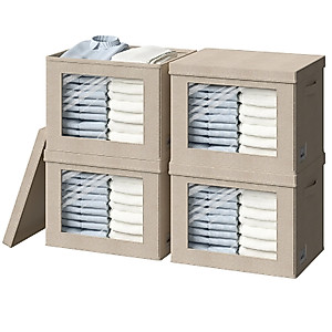 Storage Bins with Lids,Transparent Window Fabric Storage Boxes,Foldable Storage Baskets with Handles,closet organizers and storage bins for Clothes