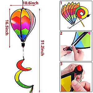 timecity 3pcs Hot Air Balloon Wind Spinner Rainbow Garden Pinwheels Whirligigs Wind Spinner Windmill Striped Rainbow Windsock Rotating Sequins Windmill Wind Twister Hanging Decor