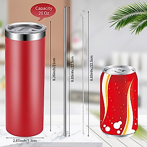 Skinny Tumblers Bulk 20 oz Stainless Steel with Lids and Straws Blank Slim Insulated Cup Double Layer Water Cups for Travel, DIY(Green, Yellow, Purple, Red,8 Pcs)