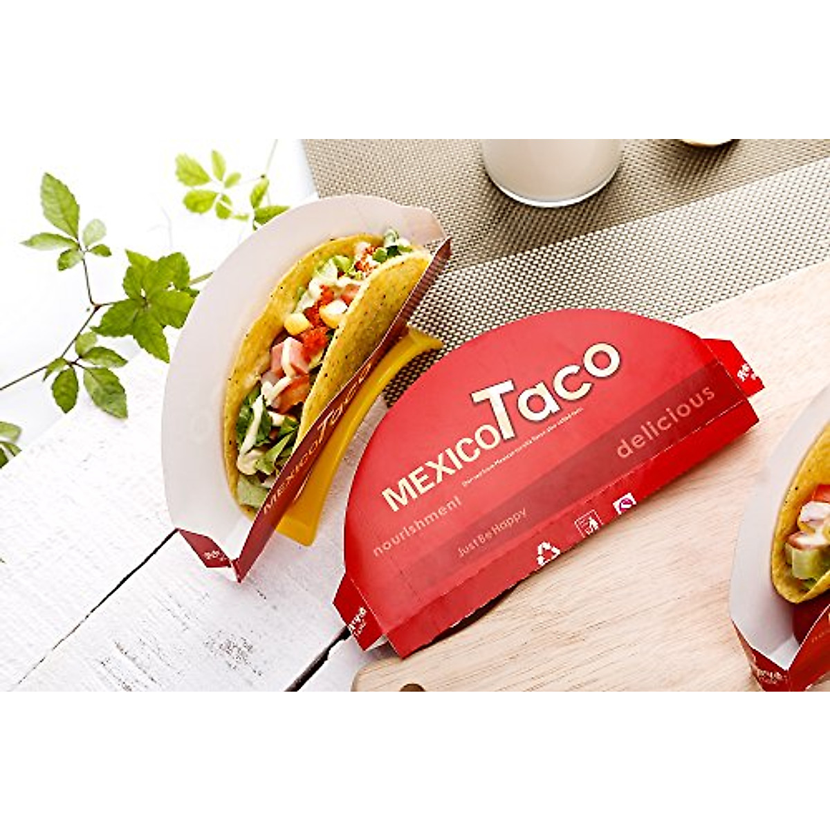 Disposable Taco Holder Taco with Recipes E-BOOK - Perfect For Party and Take Out Restaurant - Durable Paperboard Taco Rack -50 Pack