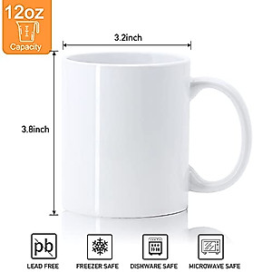 Farielyn-X Porcelain Sublimation Mugs Set of 6, 12 oz White Coffee Mugs, Ceramic Coffee Cups, Classic Drinking Cups with Handles, Mugs for Cappuccino, Espresso, Latte, Cocoa, Milk, Tea, Mug DIY Gifts