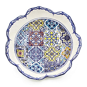 Hand-painted Traditional Portuguese Ceramic Tulip Salad Bowl (Blue)