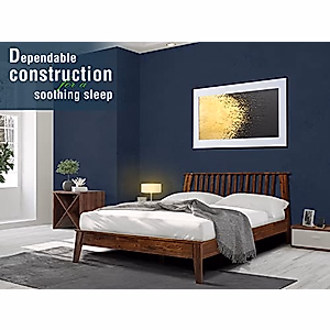 Acacia Kaylin Wooden Bed Frame with Headboard, Solid Wood Platform Bed with Wood Slat Support, No Box Spring Needed, Queen (U.S. Standard), Chocolate, 14 Inch, V1