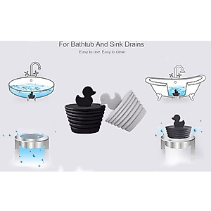Bathtub Stopper 2 Pcs Universal Tub Stopper Kitchen Silicone Bath Plug Cute Bathtub Drain Stopper Plug for Bathroom Sink and Bathtub Replacement Parts Black&Grey (Patented Design)