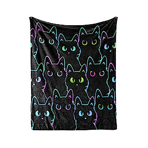 BailiPromise Flannel Throw Blanket Cute Cat All Season Super Soft Cozy Blanket for Bed or Couch Blanket Twin Size (59"x47"),Cartoon Animals Throws Print Throw Blanket 4 Size for Kids Girls Boys