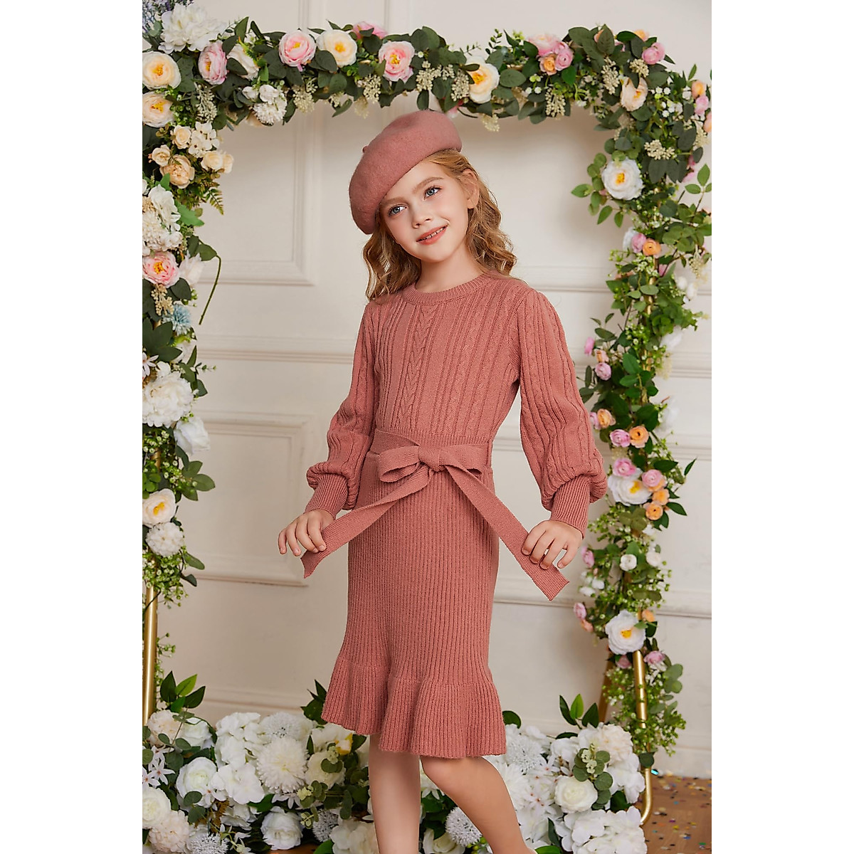 GRACE KARIN Winter Sweater Dress for Girl Christmas Dress Gift for Girl Size 7-8 Years Rust Red