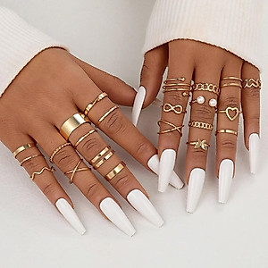 FUTIMELY Gold Kunckle Rings Set for Women gifts,Boho Stackable Rings Pack pearl Butterfly Statement Vintage Rings Set Birthday Gifts Jewelry (A:22pc)