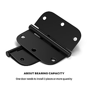 Removable Pin, 3.5 Inch Black Matte 6 Pack - Heavy-Duty, Smooth & Silent Open Exterior and Interior Door Hinges, 5/8'' Radius Corners