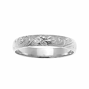 Arthur's Jewelry Sterling silver 925 Hawaiian plumeria scroll 4mm band ring size 9.5
