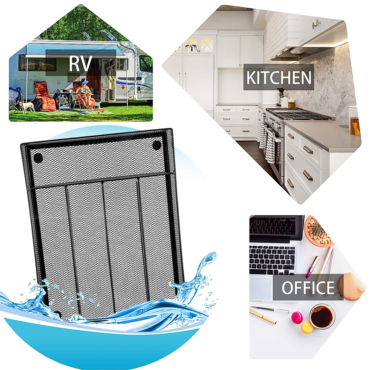 E-far Kitchen Drawer Organizer, Mesh Wire Utensil Tray Drawer Organizer, Black Narrow Metal Silverware Flatware Cutlery Holder/Divider with Foam Feet, 5 Compartment & Small Size - 12.5 x 9.25-Inch