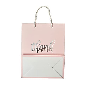 12 Pack Thank You Gift Bags - Elegant Pink Paper Gift Bags With ‘’Thank You’’ Embossed In Silver Foil Letters - Perfect For Birthday Party, Bridal Shower, Baby Shower, Paper Favor Bags 4"x 7"x 9" Inches