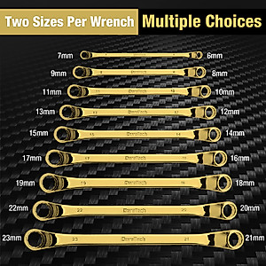 DURATECH Offset Box Wrench Set, Metric, 9-Piece, 6-23mm, 75-Degree, CR-V Steel, Titanium Plating with Pouch