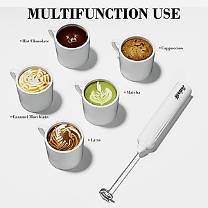 Tulevik Milk Frother Handheld, Electric Frother Wand With Stand, Coffee Frother With USB Rechargeable 3 Speeds, Mini Frother for Coffee Latte, Cappuccino, Hot Chocolate, Matcha, Egg - White