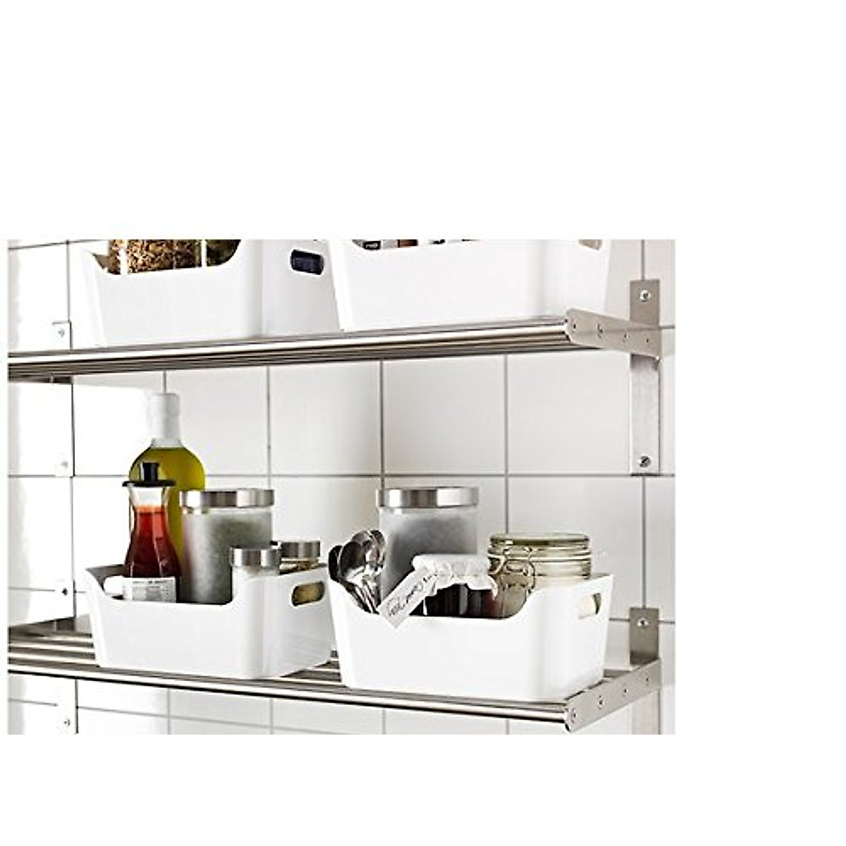 VARIERA Open Storage Box,Kitchen Cabinet and Pantry Storage Organizer Bin - Two Cut-Out Handles That Make 9.4 x 6.75 x 4.3 Inches (Black /White)