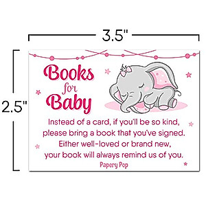 50 Books for Baby Shower Request Cards for Girl (50 Pack) - Elephant - Bring a Book Instead of a Card - Baby Shower Invitations Inserts Supplies