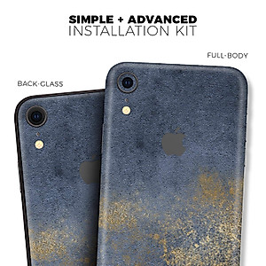 Design Skinz Navy Gold Foil v6 Protective Vinyl Decal Wrap Skin Cover Compatible with The Apple iPhone XR (Screen Trim & Back Glass Skin)