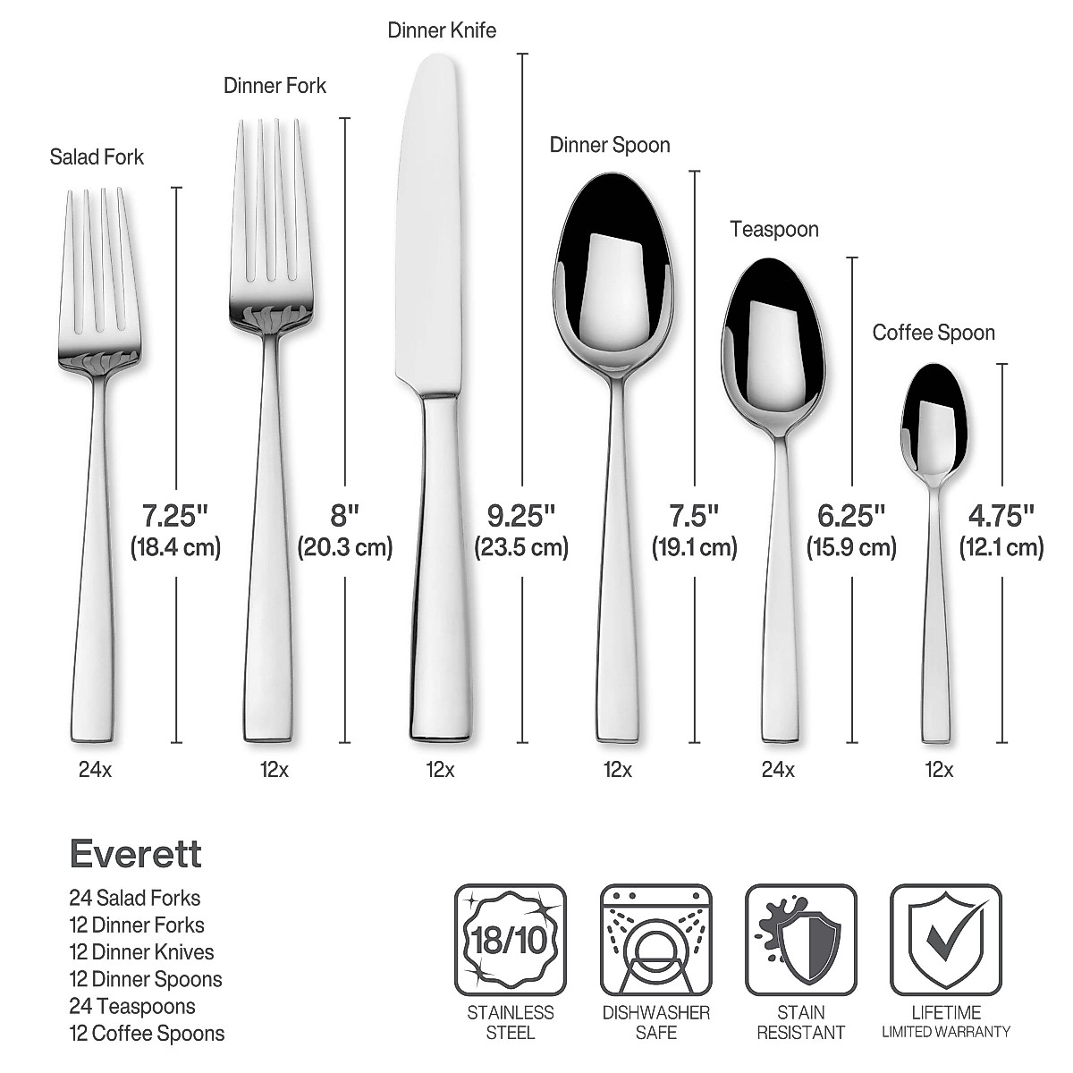Mikasa Everett 101-Piece 18/10 Stainless Steel Flatware Set, 101pc