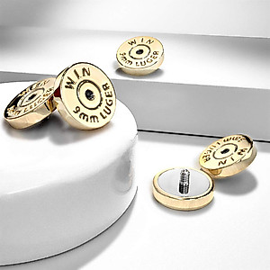 Pierced Owl 316L Surgical Steel Winchester 9mm Luger Bullet Back Casing Internally Threaded Dermal Anchor Top