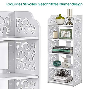 5 Tier Small Shoe Rack Storage Organizer, Engraving Vertical Shoe Rack for Entryway Tiered, Closets Shoe Storage Rack for Men Women Kids Shoes Small Shoe Rack, White