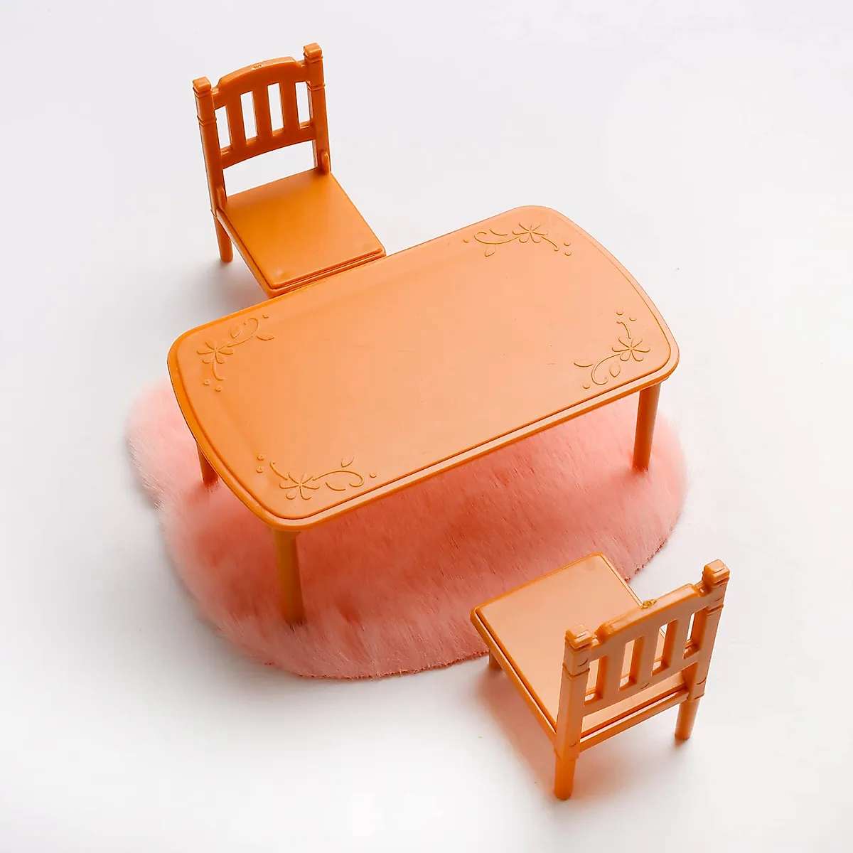 6 Pcs Miniature Furry Rugs Mini Carpets Pink and White Mini Faux Fur Rug for Mini House Furniture Decoration Accessories