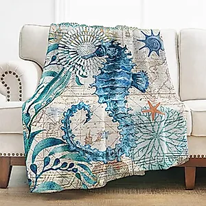 Levens Seahorse Throw Blanket Soft Ocean Animal Print Blanket for Couch Bed Chair Office Sofa 50"x60"