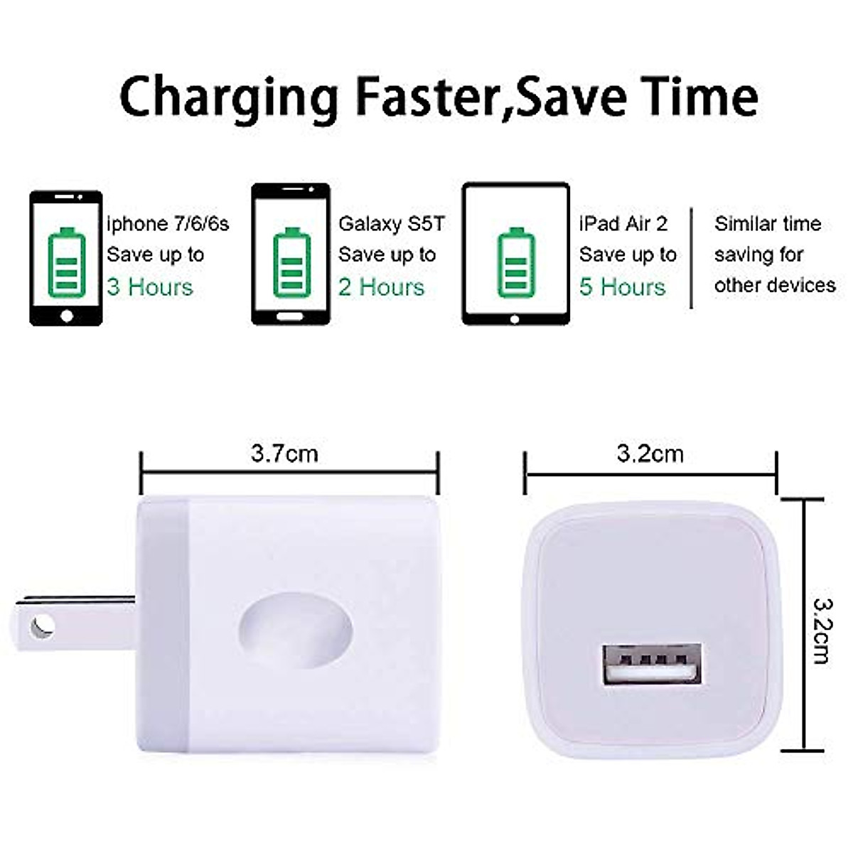 USB Wall Charger, CableLovers 1A/5V 3-Pack Travel USB Plug Charging Block Brick, Charger Power Adapter Cube Compatible Phone Xs/XS Max/X/8/7/6 Plus, Galaxy S9/S8/S8 Plus, Moto, Kindle, LG