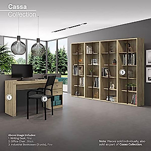 Techni Mobili Expandable Desk with Storage Drawers & Open Shelf - Expands from 47 Inch to 57 Inch - Pine Computer Desk with Printer Space - Modern Home Office Table with Drawers Blanco Collection