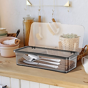 STOBAZA 3 Pcs Utensil Holder with Lid Flatware & Utensil Storage Boxes, Silverware Tableware Chopsticks Spoons Organizer Cutlery Container Tray for Kitchen Countertop