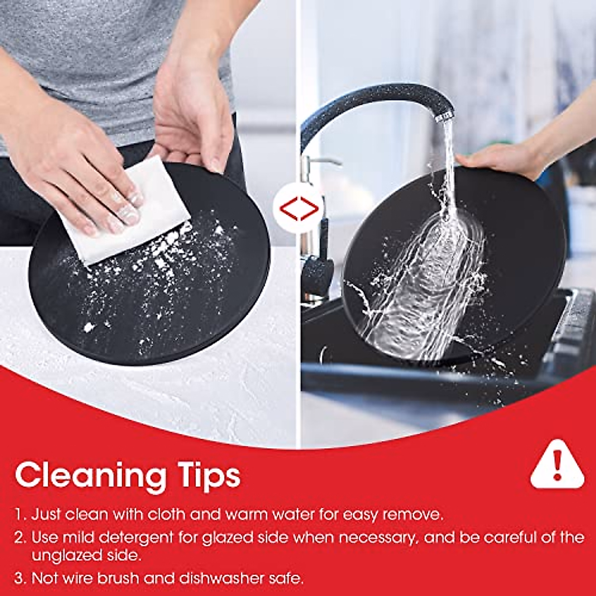 Unicook Non Stick Glazed Pizza Stone 10.25 Inch, Double Sided Pizza Stone for Oven and Grill, Round Baking Stone, Black Ceramic Cooking Stone, Thermal Shock Resistant, Perfect for Pizza, Bread, Cookie