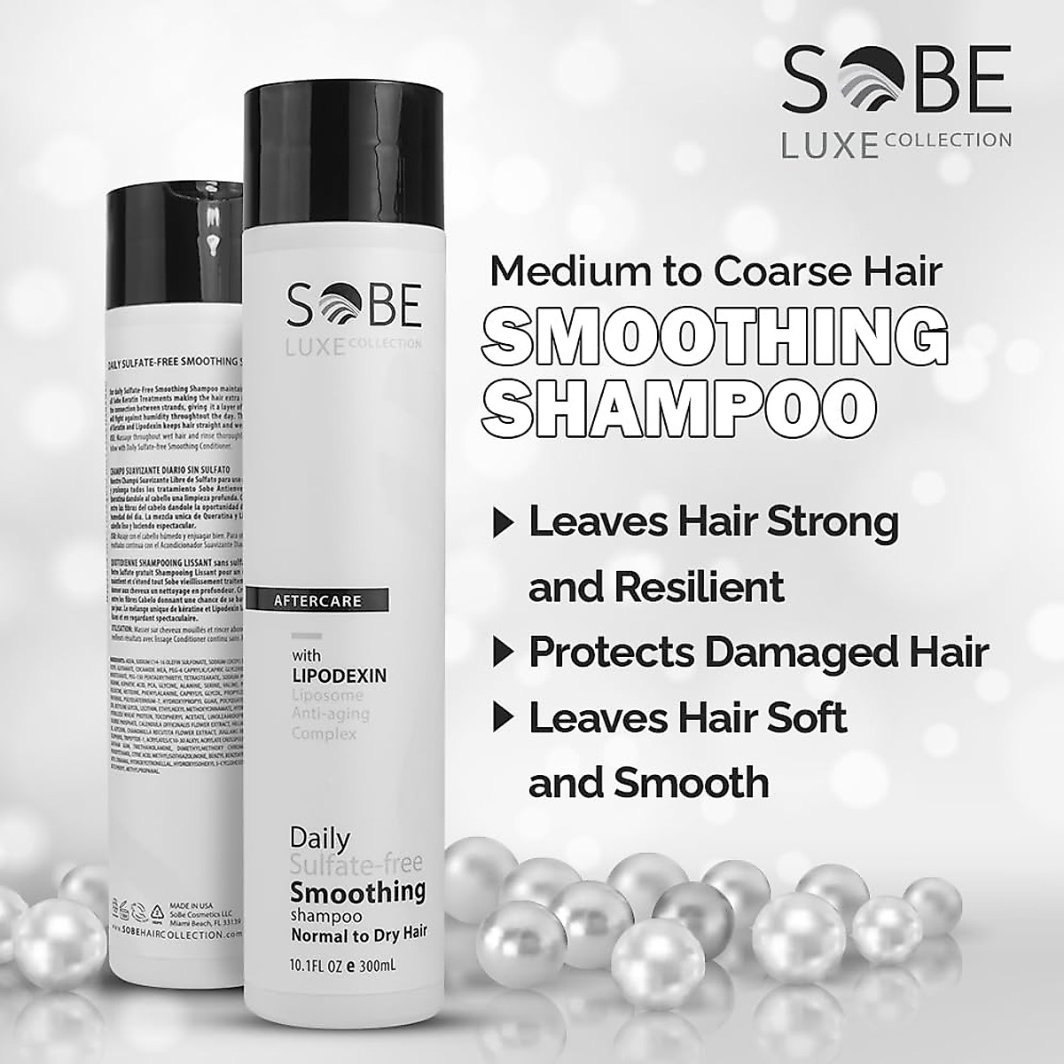 SOBE LUXE - Smoothing Shampoo for All Hair Types, Sulfate Free 10 Oz - Moisturizes, Strengthens, Protects Color and Repair - With Panthenol and Amino Acids