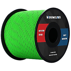 WEREWOLVES Reflective 550&176 lb Paracord - Nylon, Rope Roller,7&3 Strand Utility Parachute Cord for Camping Tent, Outdoor Packaging