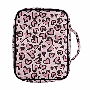 POLERO Leopard Bible Bag for Women Valentine Pink Heart Cheetah Print Bible Cover Scripture Carrying Book Case Church Bag