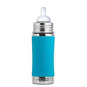 Pura Kiki 11oz/325ml Stainless Steel Infant Bottle w/Sleeve, Medium-Flow Nipple, for Babies 3 Months & Up - Aqua