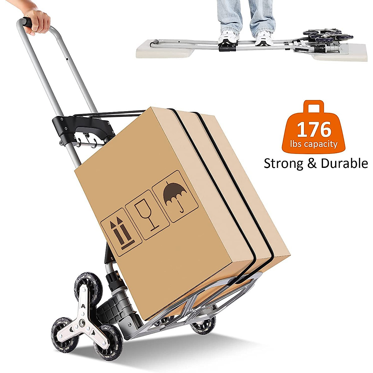 Stair Climbing Hand Truck,Heavy-Duty Hand Cart with Telescoping Handle,165 LB Load Capacity,6-Wheel Folding Cart for Moving and Office Use (Upgrade 6 Wheel)