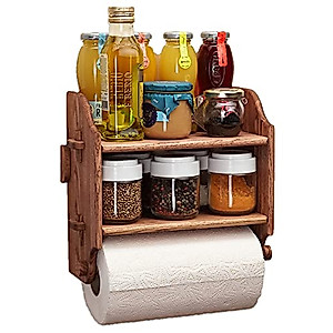 Wood Wedge, Premium 2-Tier Spice Rack, Wooden Shelf for The Wall Wooden Holder for Kitchen, Bathroom, Garage Organizer Made of Europa 100% Ash Wood with Metal Hooks, Shelf for Storage 11"x10.2"