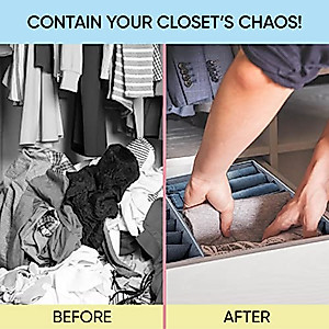 Unmundane 7-Grid Gray Linen Wardrobe Clothes Organizer (2-Pack) | Large, Reinforced, Washable, & Foldable | Store Jeans, Shirts, Sweaters, Underwear