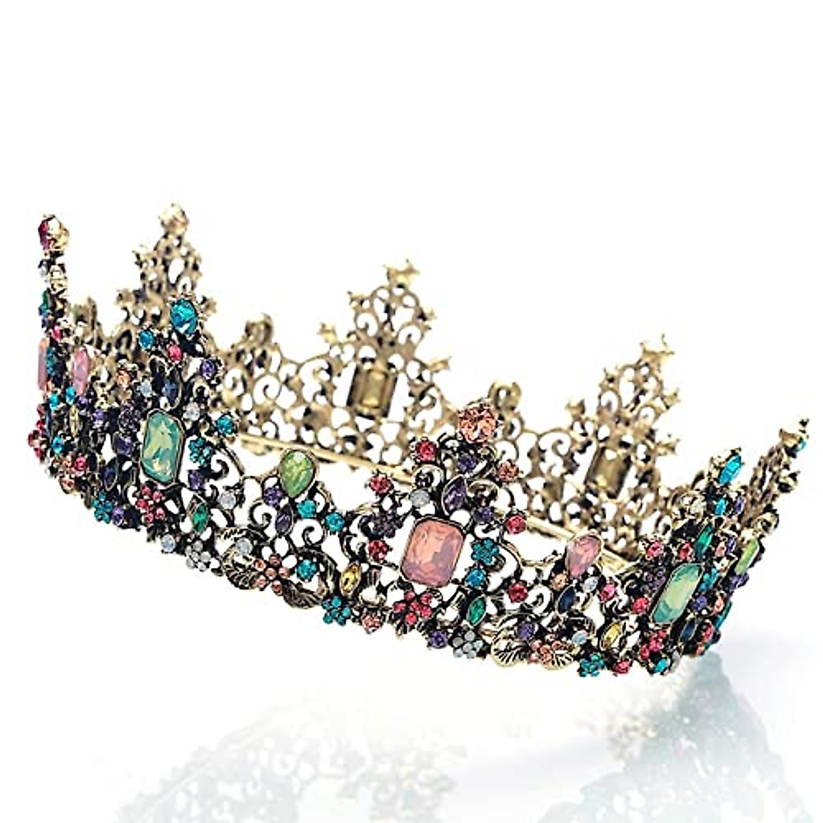 Makone Baroque Queen Crown for Womens,Vintage Crowns and Tiaras with Gemstones Girls Hair Accessories for Halloween Costume Prom Bridal Party