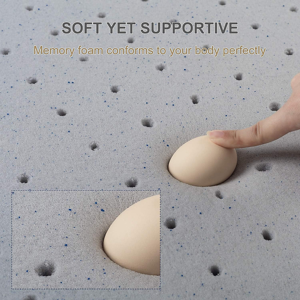 Maxzzz Memory Foam Mattress Topper- Charcoal Mattress Topper Full 3 Inch Surmatelas Mousse Memoire Ventilated CertiPUR-US Breathable Ventilated Design Bed Topper