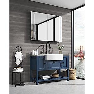 Liviza 40in. W x 30 in. H LED Rectangular Aluminum Alloy Recessed or Surface Mount Medicine Cabinet with Mirror, Lighted Medicine Cabinets for Bathroom W/Storage Shelves, Dimmable Light