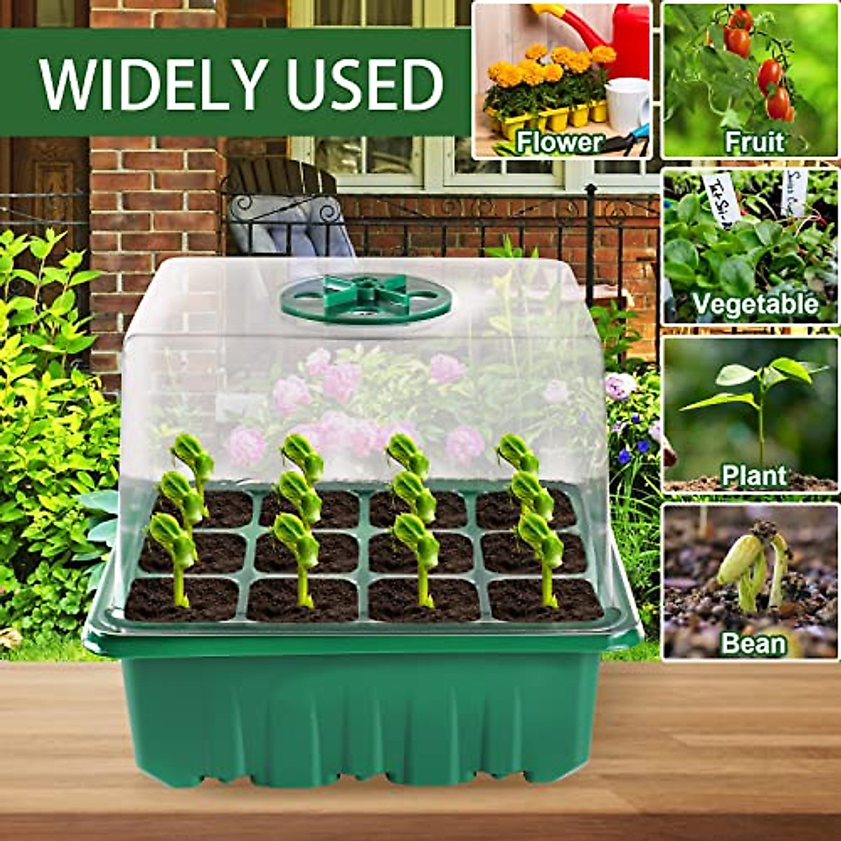 Cookmaster Seed Starter Tray, 6 Pack Seed Starter Kits with Grow Light, Seedling Trays with Humidity Domes, Indoor Gardening Plant Germination Trays, Covers Height 3.9", (12 Cells per Tray)