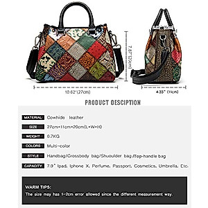 Segater Women Multicolor Splicing Handbag Genuine Leather Tote RANDOM Colorful Top-handle Shoulder Bag Printing Satchels Purses